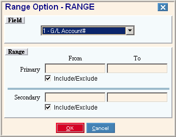 Process Parameters Window - Range Options