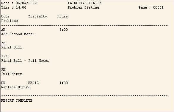 Service Management Problem/Task Code Listing Sample