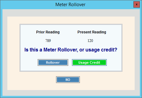 Bill Entry - Entering Special Bills - Meter Rollover