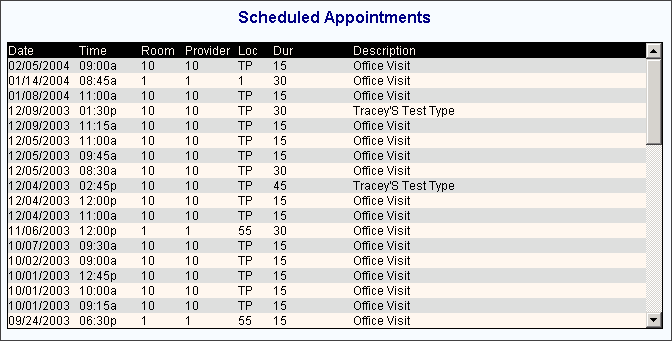 Patient Entry - Appointments List