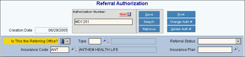 Patient Entry - Referral Authorization Number and Insurance Area